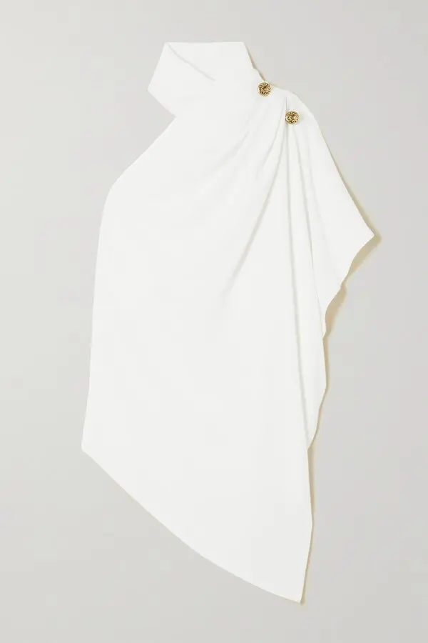 Elie Saab One-sleeve Draped Crepe Top - White