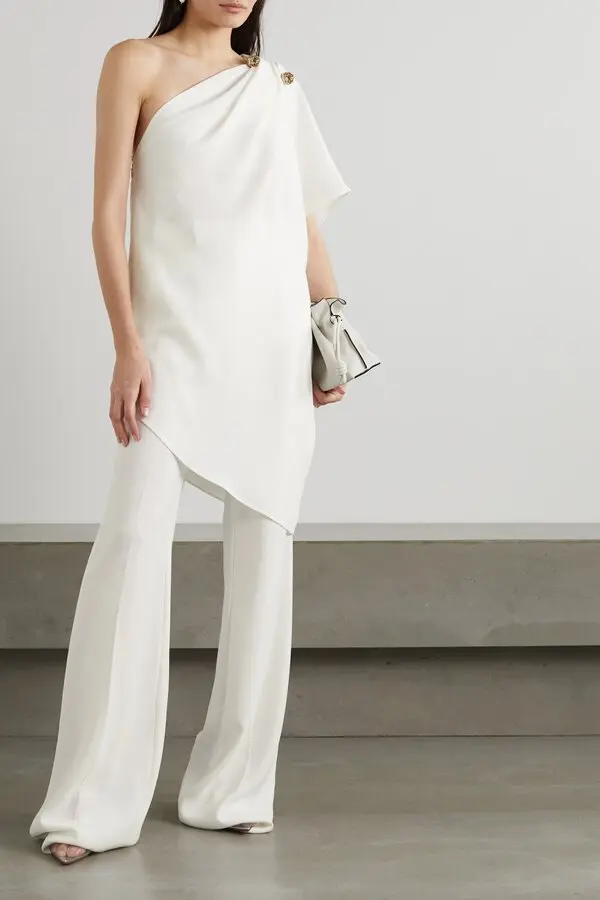 Elie Saab One-sleeve Draped Crepe Top