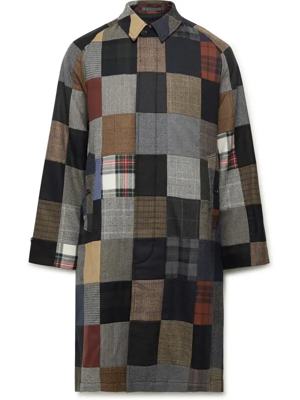 BEAMS Balmacaan Patchwork Wool-blend Coat