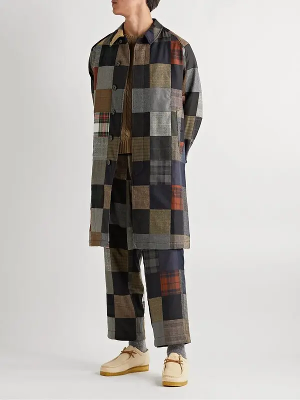 BEAMS Balmacaan Patchwork Wool-blend Coat