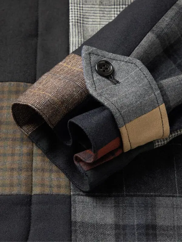 BEAMS Balmacaan Patchwork Wool-blend Coat