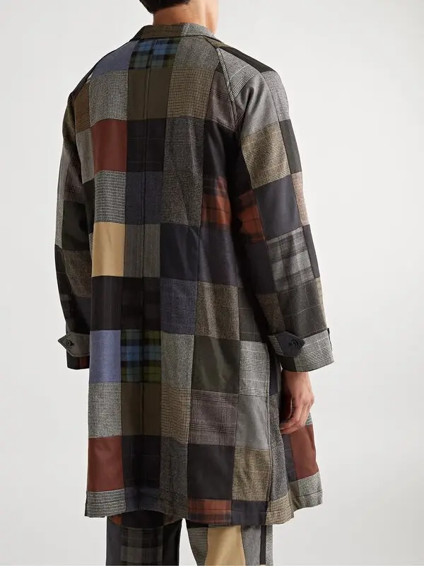 BEAMS Balmacaan Patchwork Wool-blend Coat