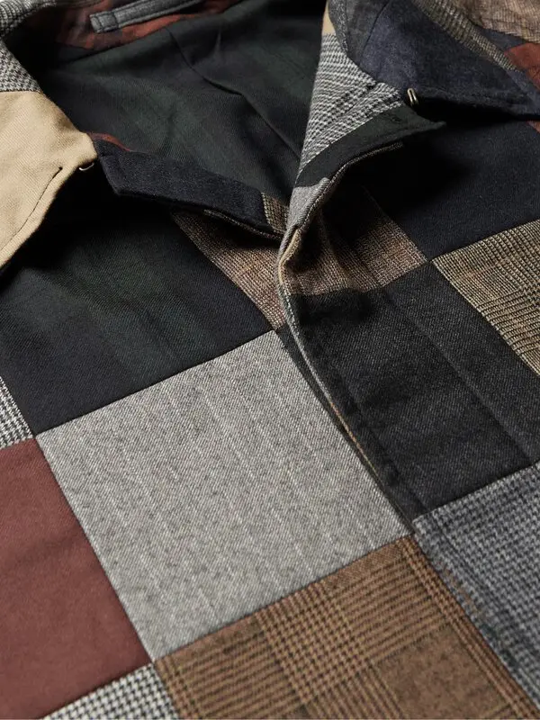 BEAMS Balmacaan Patchwork Wool-blend Coat