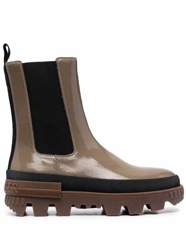 Moncler Elasticated-panels Leather Boots - Neutrals