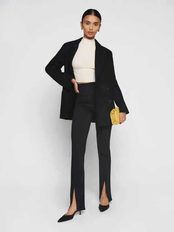 REFORMATION Fletcher High Rise Slim Fit Short Pant With Slit - Black