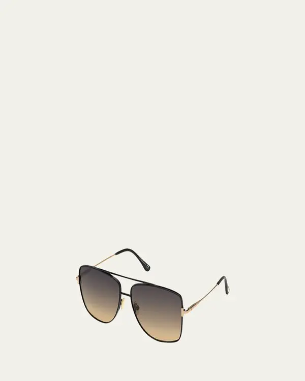 TOM FORD Reggie Metal Aviator Sunglasses - Shiny Black
