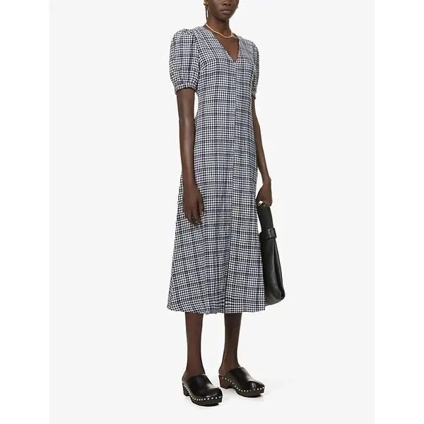Whistles Tabitha Check-print Stretch-cotton Midi Dress
