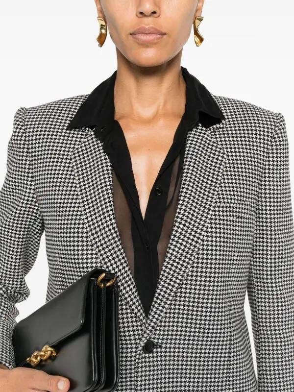 Saint Laurent Houndstooth Blazer - Black | Editorialist