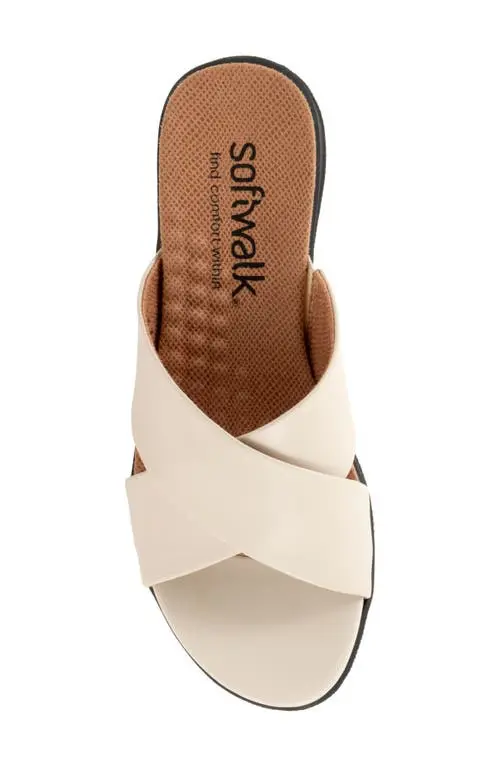 Softwalk Tillman Leather Cross Strap Slide Sandal - Ivory