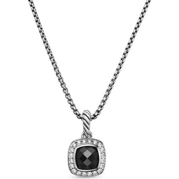 David Yurman Petite Albion® Halo Cushion Pendant Necklace - Black Onyx