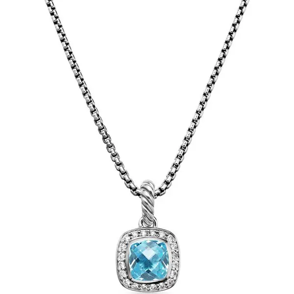 David Yurman Petite Albion® Halo Cushion Pendant Necklace - Blue Topaz