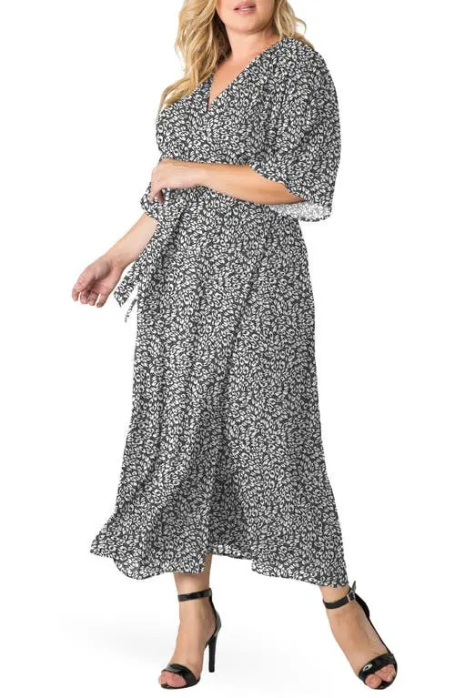 STANDARDS & PRACTICES Short Sleeve Wrap Maxi Dress - Smoke Leopard