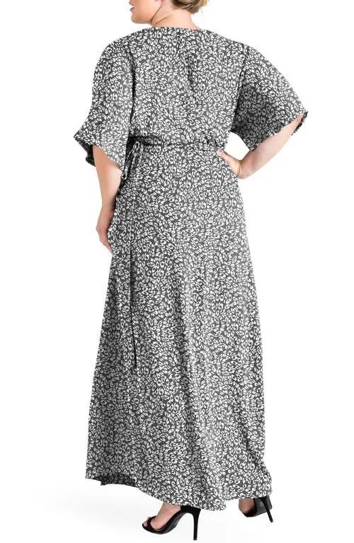 STANDARDS & PRACTICES Short Sleeve Wrap Maxi Dress - Smoke Leopard