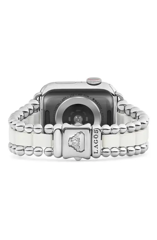 Lagos Smart Caviar White Ceramic & Stainless Steel Apple Watch® Band 20mm - Silver/white