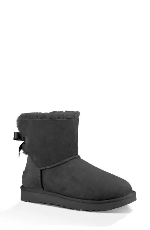 UGG Mini Bailey Bow Ii Shearling Bootie - Black Suede
