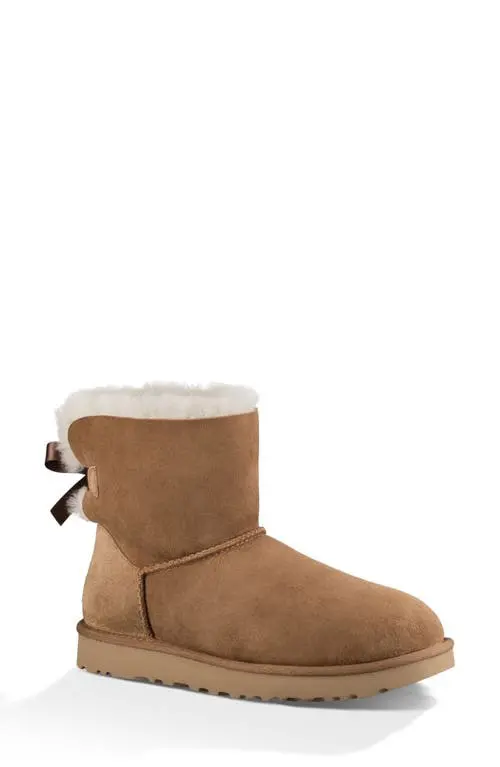 UGG Mini Bailey Bow Ii Shearling Bootie - Chestnut Suede