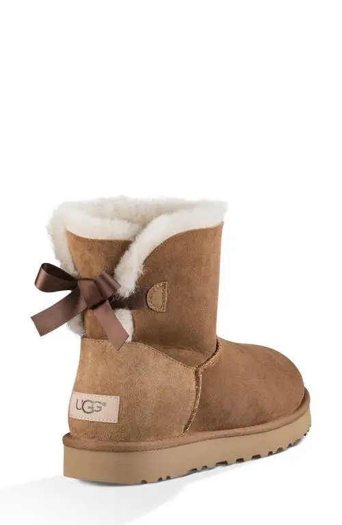UGG Mini Bailey Bow Ii Shearling Bootie - Chestnut Suede