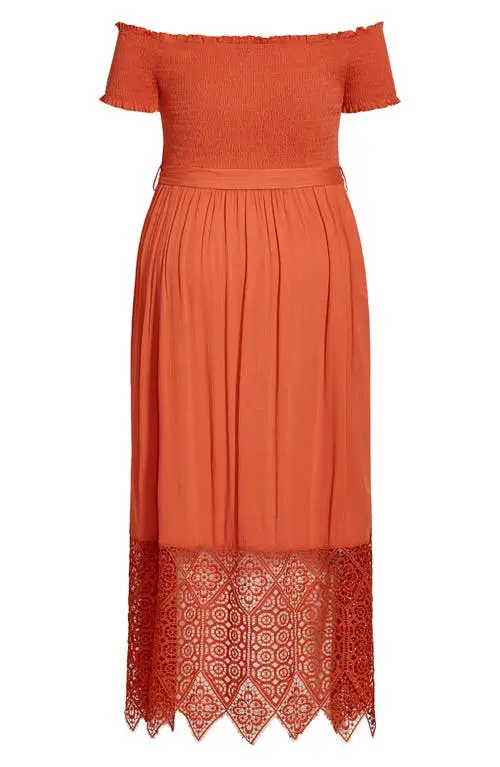 City Chic Off-the-shoulder Maxi Dress With Crochet Hem