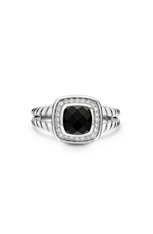 David Yurman Petite Albion® Diamond Halo Cushion Ring - Black Onyx