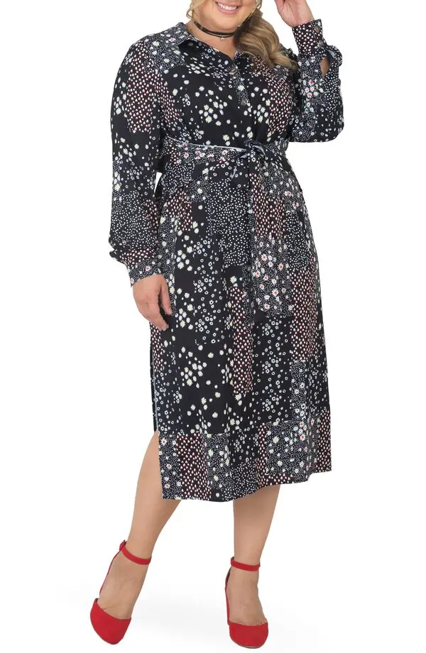 STANDARDS & PRACTICES Tie Waist Printed Midi Dress