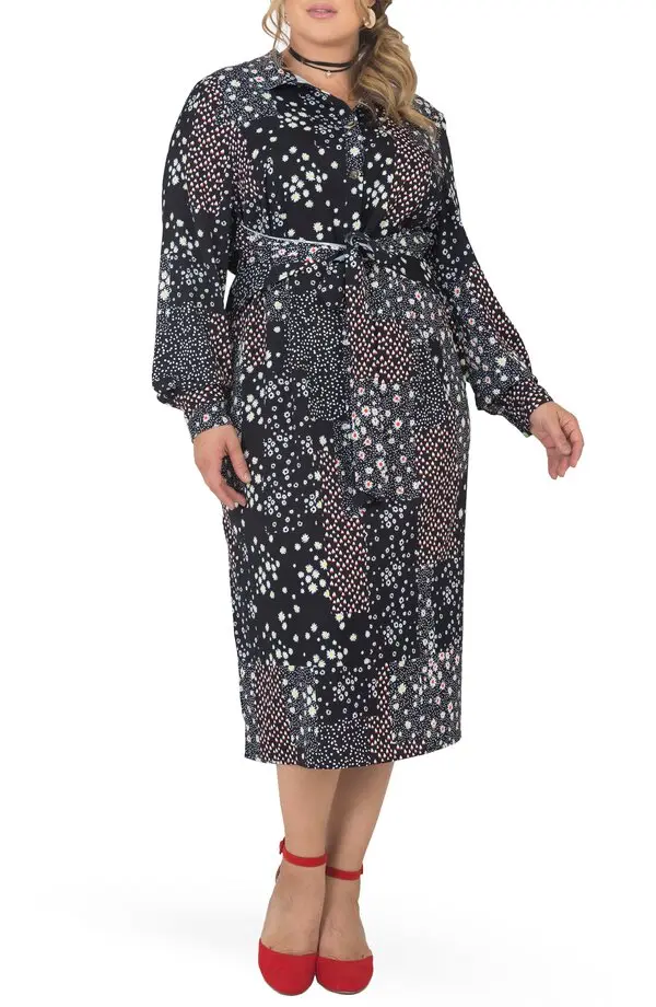 STANDARDS & PRACTICES Tie Waist Printed Midi Dress