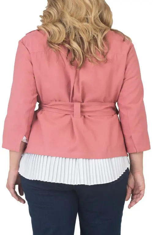 STANDARDS & PRACTICES Belted Cropped Jacket With Notched Lapels And 3/4 Sleeves