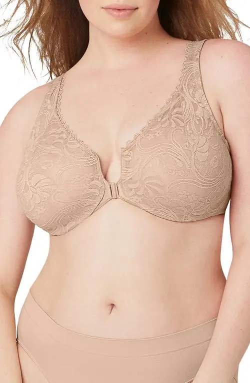 GLAMORISE Wonderwire® Front Close Stretch Lace Underwire Bra - Cafe