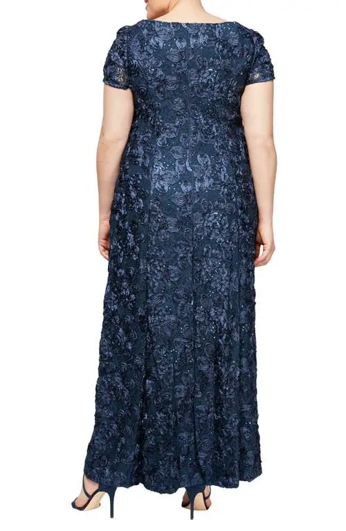 Alex Evenings Rosette Lace A-line Gown