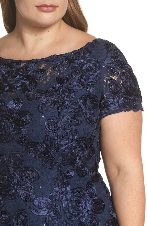 Alex Evenings Rosette Lace A-line Gown