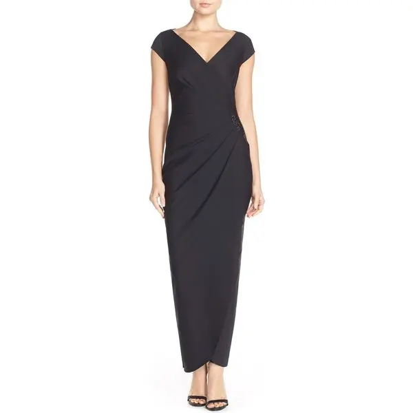 Alex Evenings Contour Collection Embellished Jersey Column Gown - Black