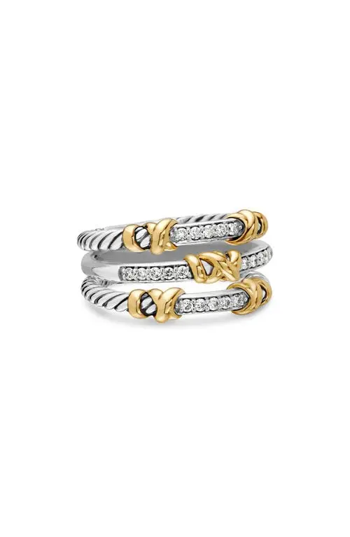 David Yurman Petite Helena Three-row Ring With Diamonds And 18k Gold - Diamond/silver