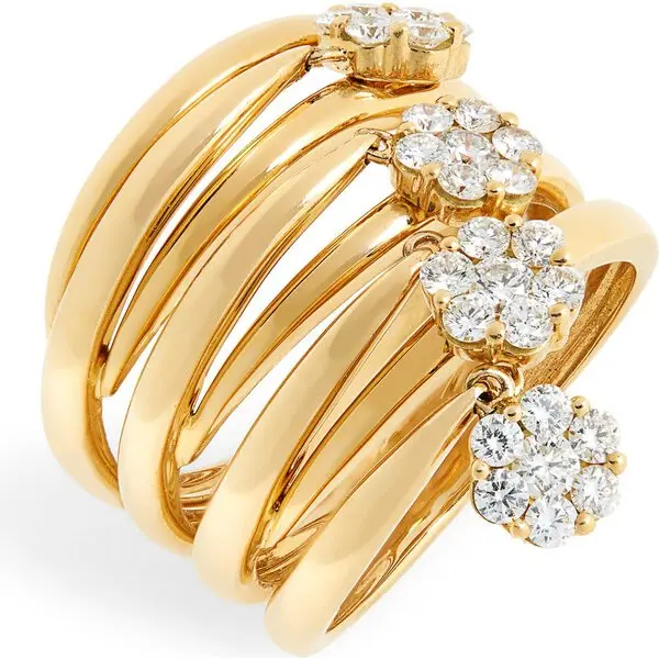 Hueb Flower Charm Stacked Ring - Diamond