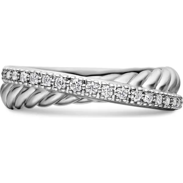 David Yurman Sterling Crossover Ring With Diamonds - Silver