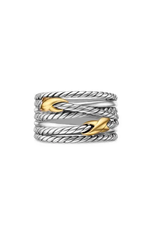 David Yurman Sterling And 18k Yellow Gold Double X Ring - Two Tone