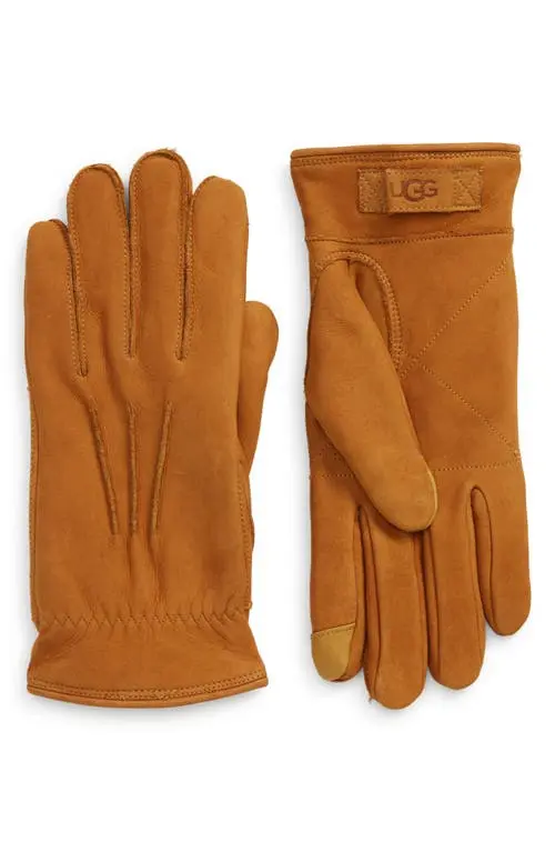 UGG Three-point Leather Tech Gloves - Chestnut