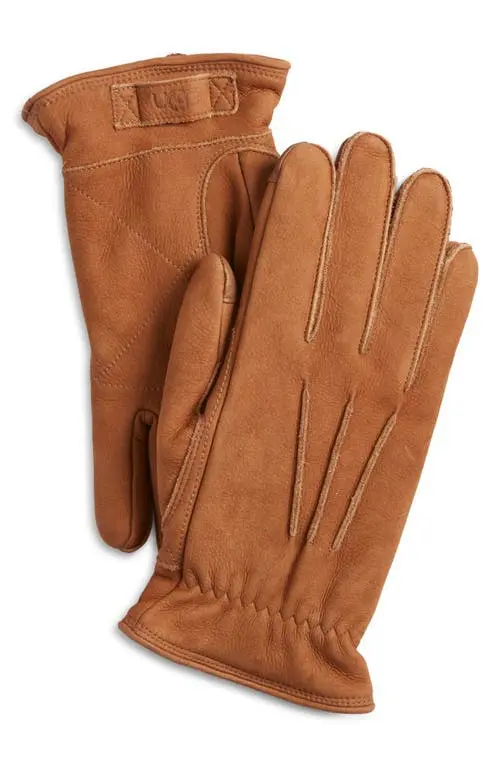 UGG Three-point Leather Tech Gloves - Chestnut