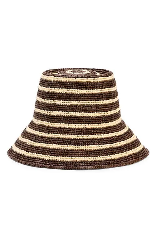 Janessa Leoné Felix Crochet Raffia Bucket Hat - Walnut Stripe