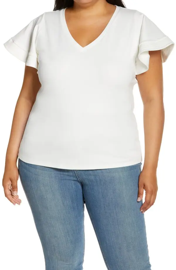 Halogen Flutter Sleeve Top - Ivory Cloud