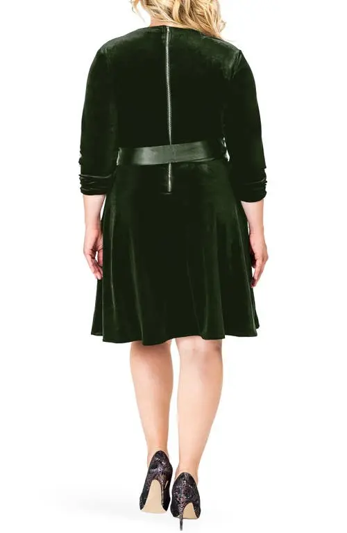 STANDARDS & PRACTICES Millie V-neck Stretch Velvet Fit & Flare Dress