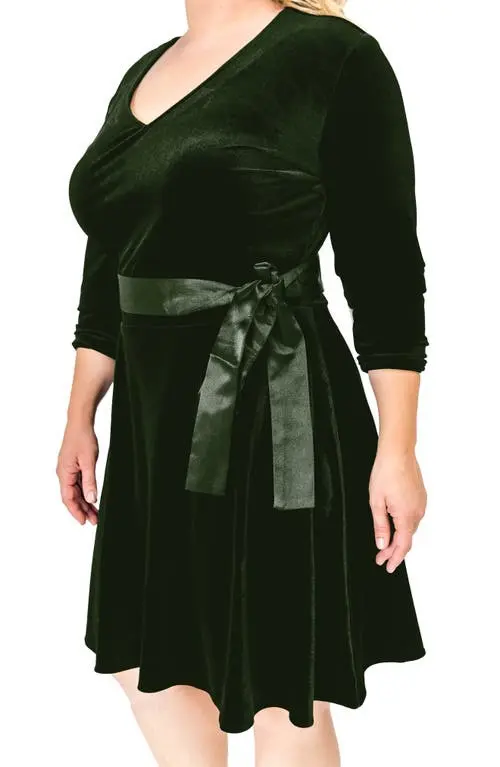 STANDARDS & PRACTICES Millie V-neck Stretch Velvet Fit & Flare Dress
