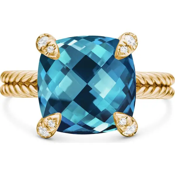 David Yurman Châtelaine Ring With Semiprecious Stone And Diamonds - Hampton Blue Topaz