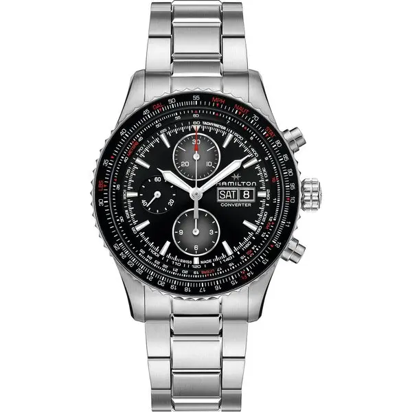 Hamilton Khaki Aviation Converter Chronograph Stainless Steel Bracelet Watch - Black/silver