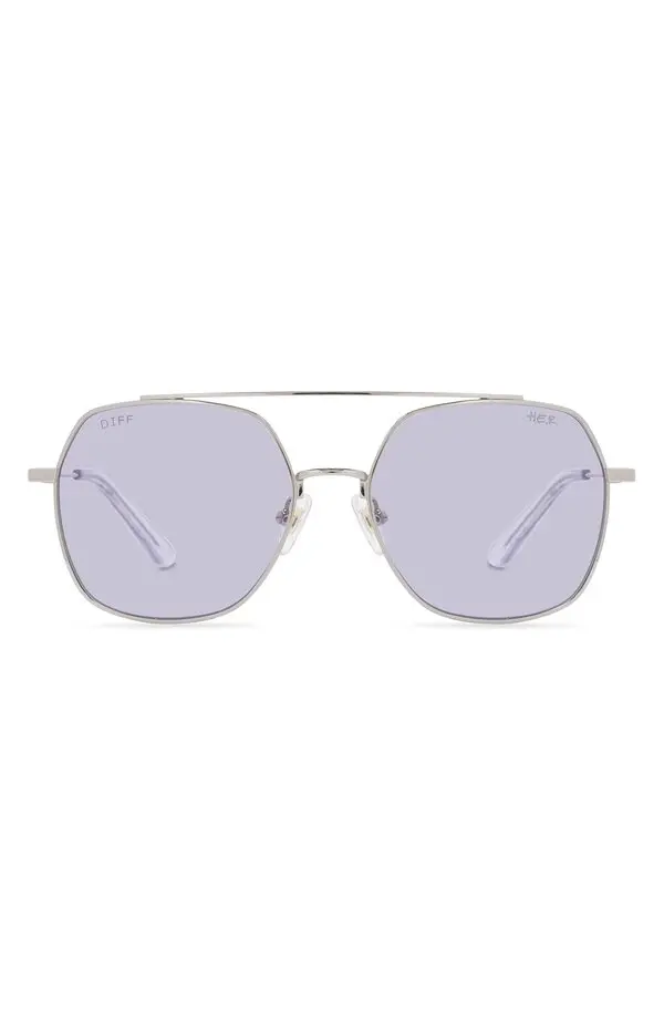 Diff H.E.R. Paradise 60mm Aviator Sunglasses In Silver  display picture 1