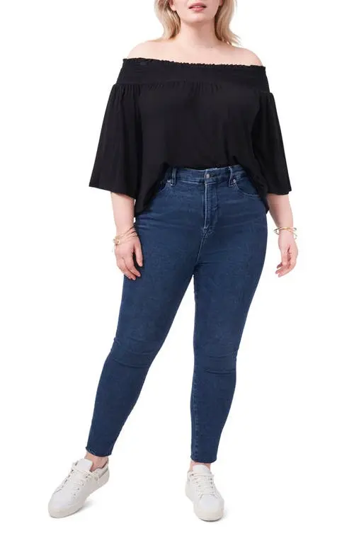 1.State Off-the-shoulder Smocked Knit Top