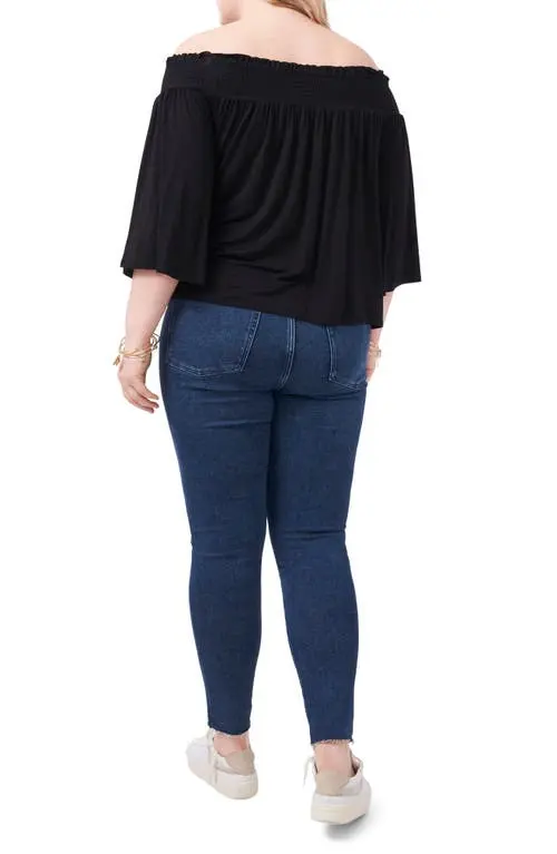 1.State Off-the-shoulder Smocked Knit Top