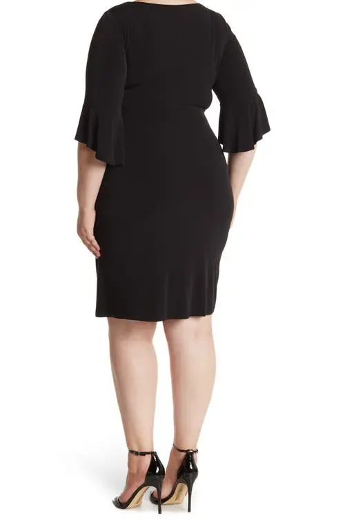CONNECTED APPAREL Gathered Faux Wrap Dress