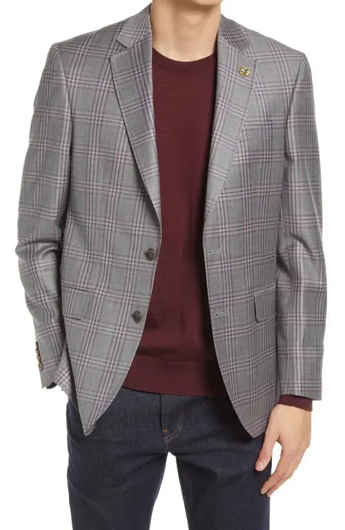 Ted Baker London Jay Slim Fit Plaid Wool Sport Coat - Grey