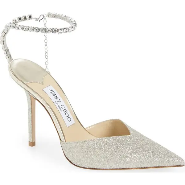 JIMMY CHOO Saeda Glitter Crystal Ankle Strap Pumps
