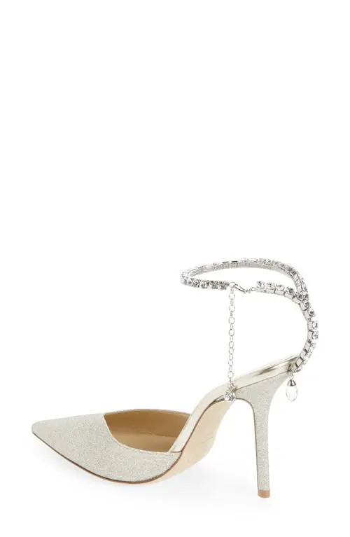 JIMMY CHOO Saeda Glitter Crystal Ankle Strap Pumps