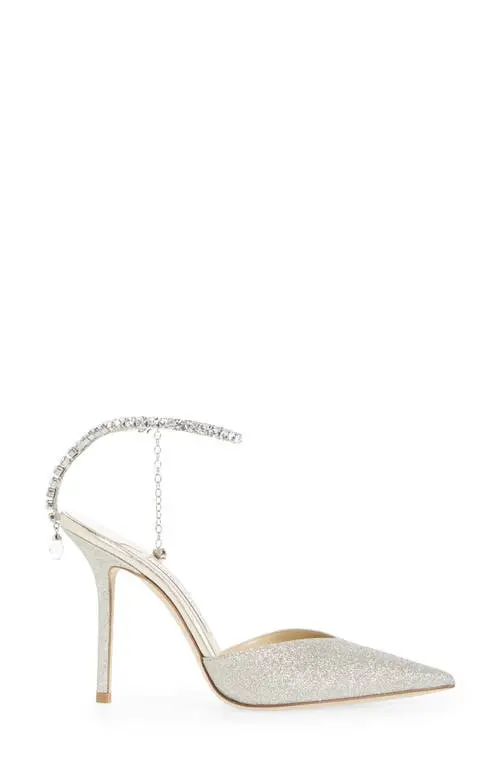 JIMMY CHOO Saeda Glitter Crystal Ankle Strap Pumps